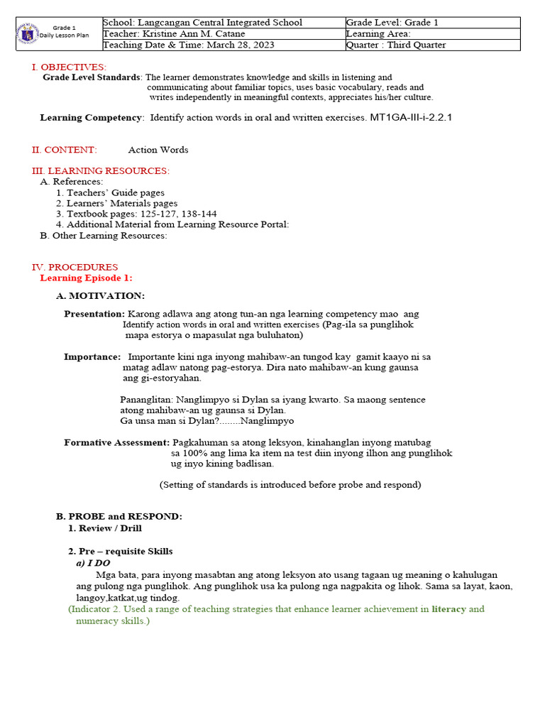 Cot 1 MTB Mle Q3 S.Y. 2022-2023 | PDF