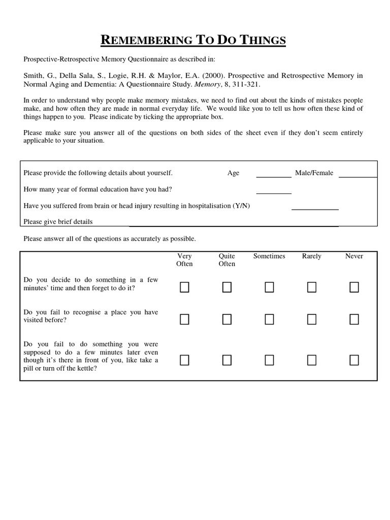 Prospective and Retrospective Memory Qnaire | PDF