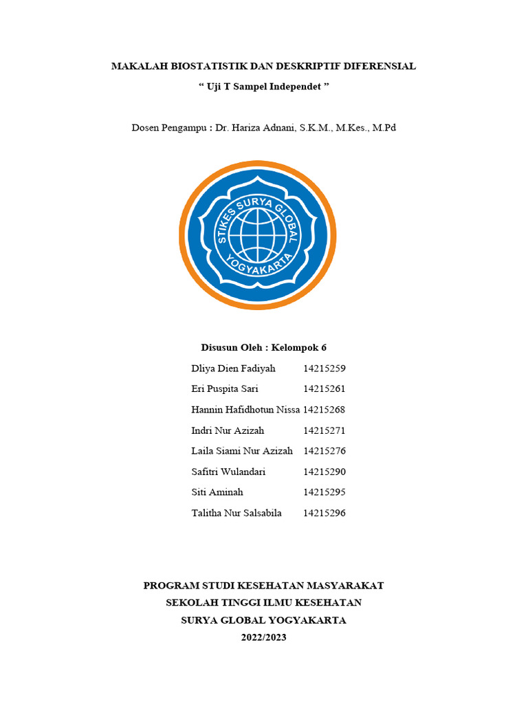 Makalah Biostatistik Uji T Test Independent | PDF Makalah Biostatistik Uji T Test Independent | PDF