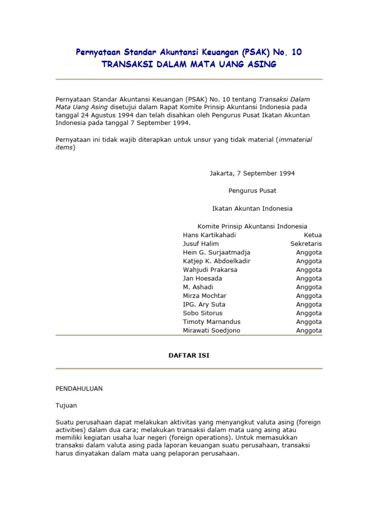 PSAK 10: Transaksi Mata Uang Asing | PDF