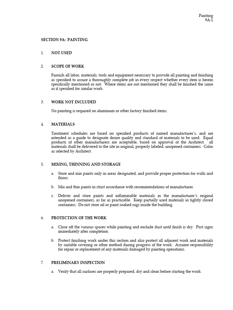 Standard Painting Scope of Work | PDF | Paint | Paintings