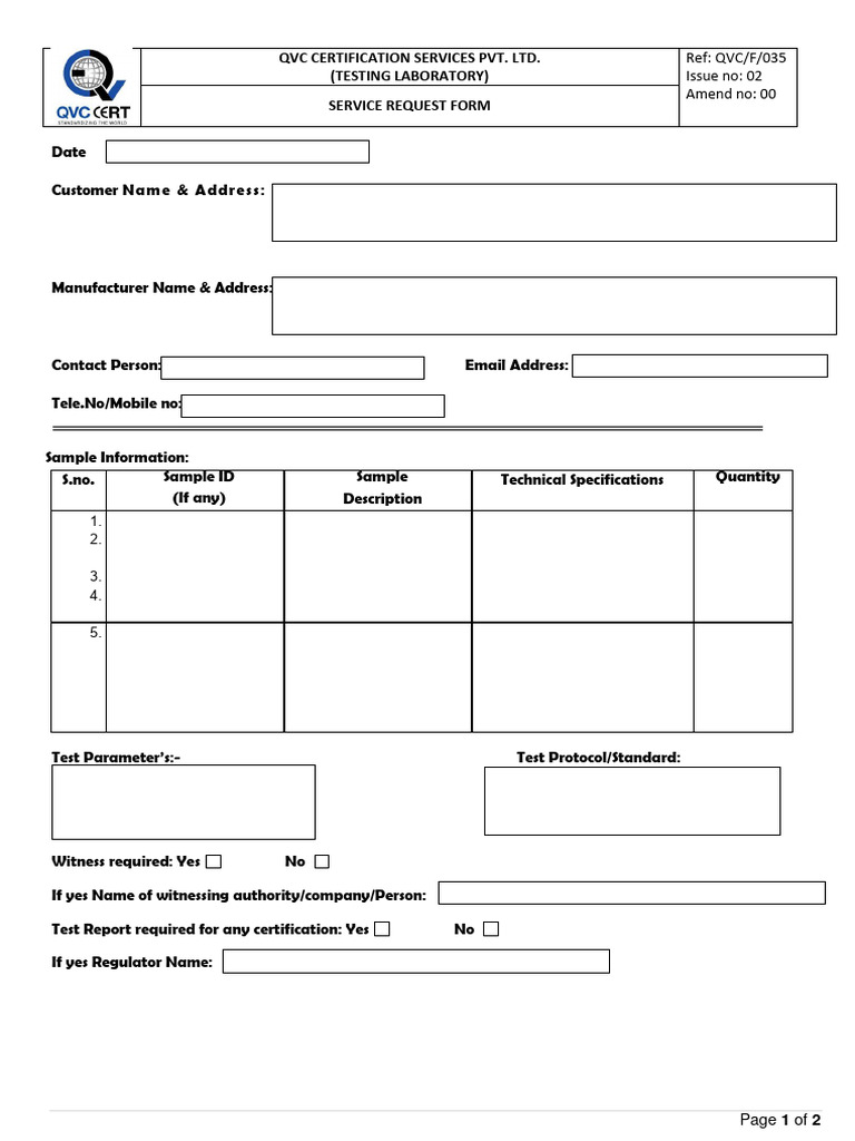 Service Request Form!! | PDF | Specification (Technical Standard ...