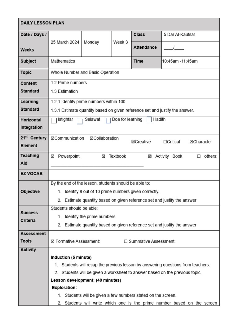 RPH - MON - 5 Dar Al-Kautsar | PDF | Human Communication | Teaching