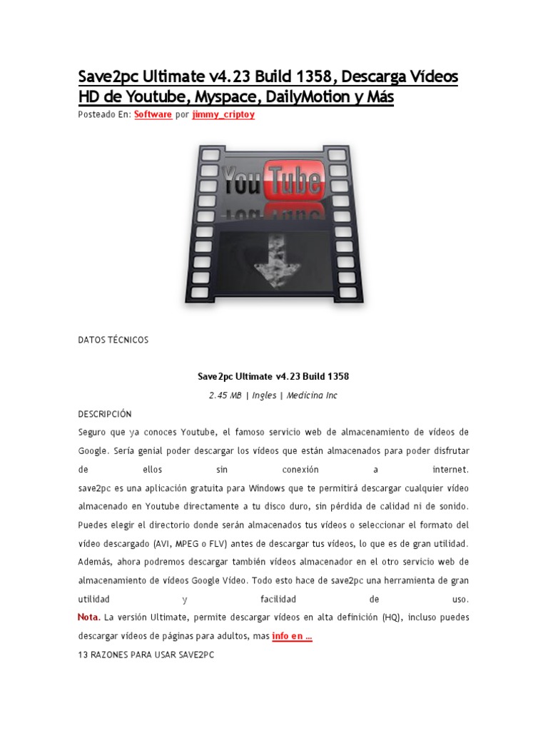 Save2pc Ultimate v4 | PDF | Multimedia | Formatos de archivo de computadora