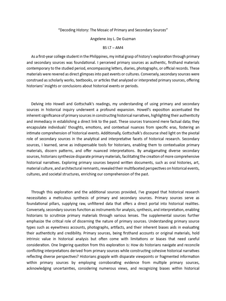 De Guzman Decoding History The Mosaic of Primary and Secondary Sources ...