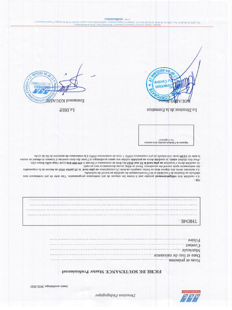 Fiche de Soutenance Master 2 | PDF