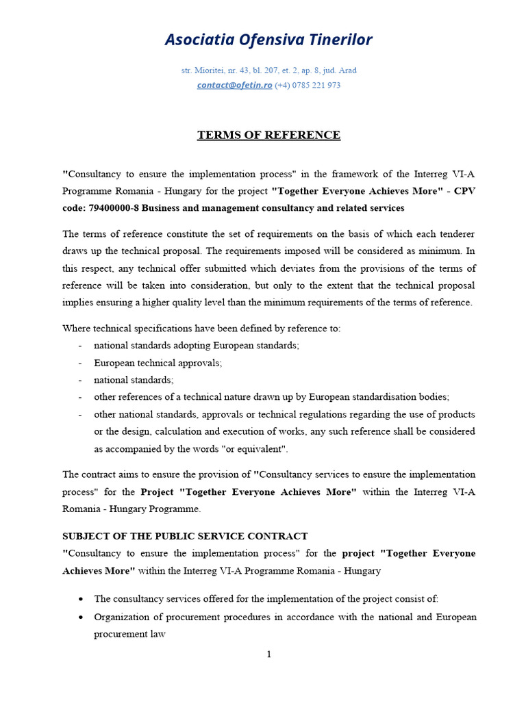 Terms of Reference | PDF | Risk | European Union