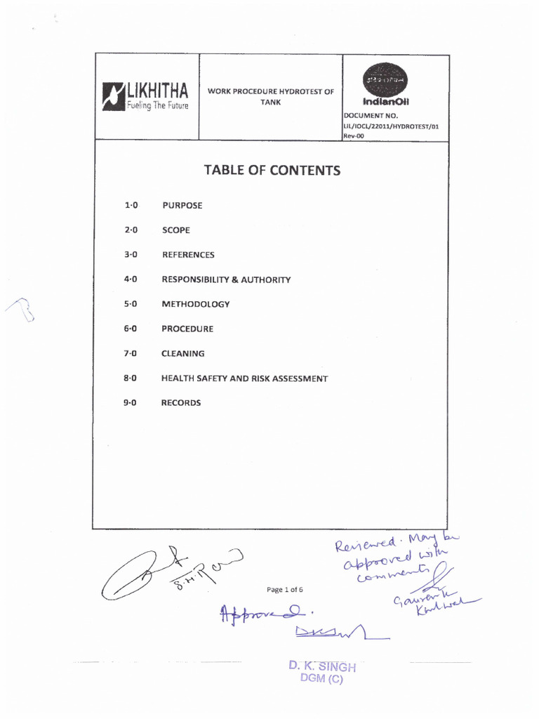 Approved Procedure For Hydrotesting | PDF