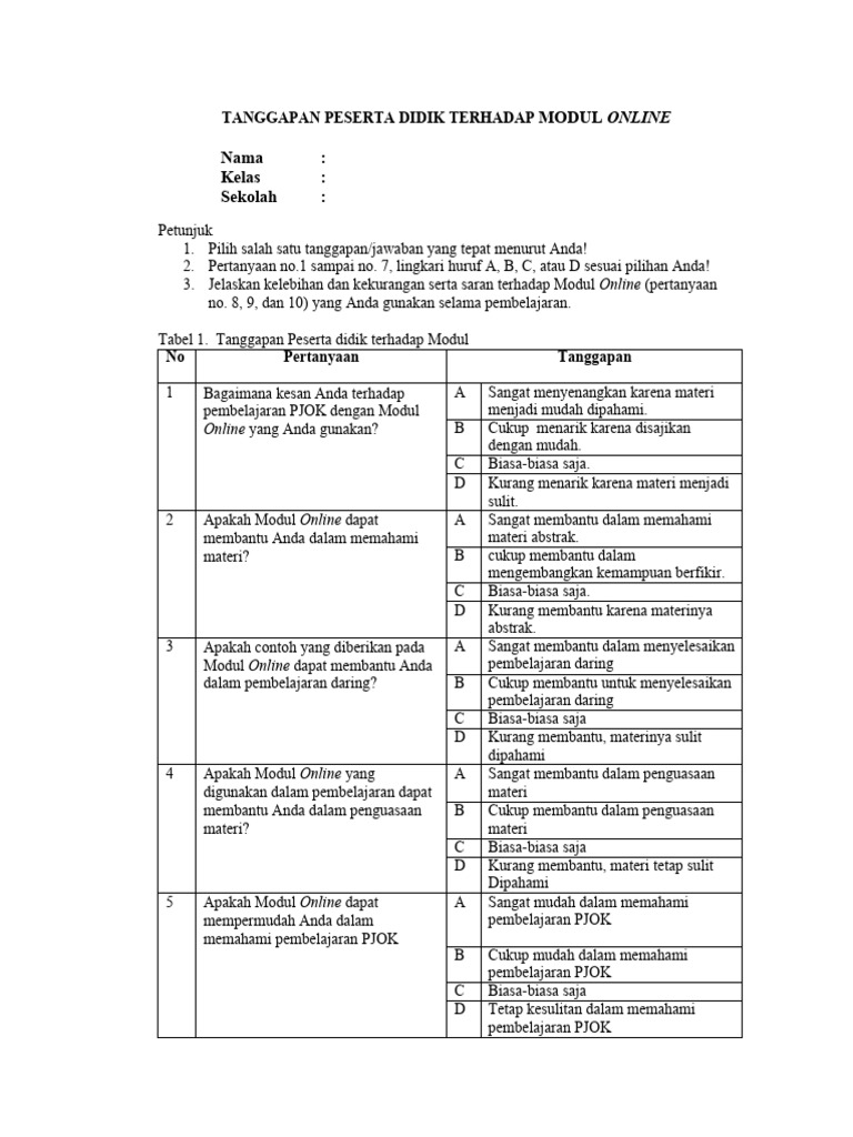Lembar Respon Peserta Didik | PDF