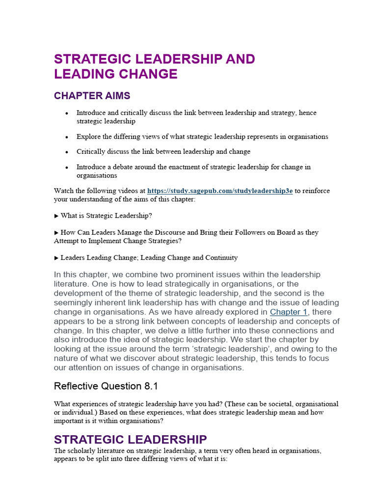 Textbook-Strategic Leadership Leading Change | PDF | Leadership | Strategic Leadership