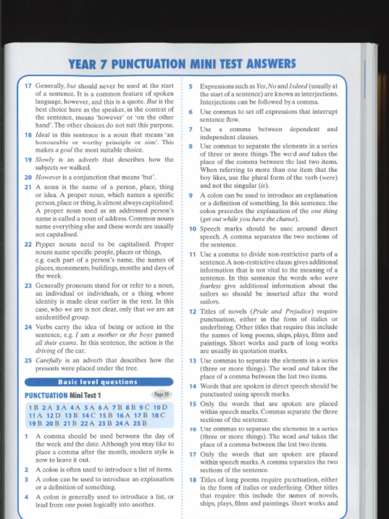 Answers Punctuation Mini Tests | PDF