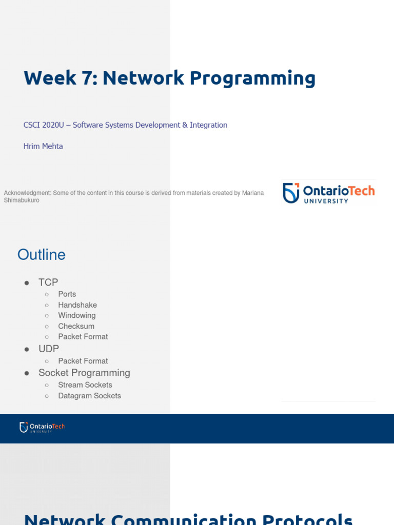 CSCI2020U - Week 7 - Network Programming - Sockets, TCP, UDP | PDF ...
