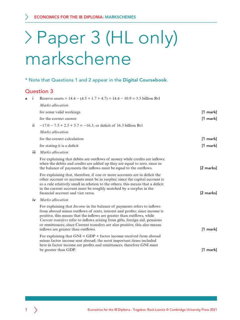 IB Economics Paper 3 Markschemes | PDF | Balance Of Payments | Money