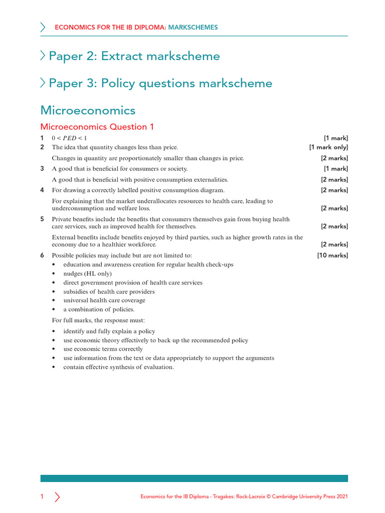 IB Economics Teacher Resource 3ed Paper 2 Small Extracts Markschemes ...