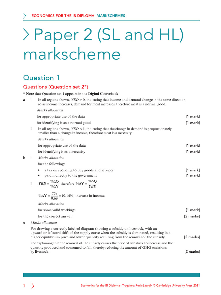 IB Economics Teacher Resource 3ed Paper 2 Markscheme | PDF | Student ...