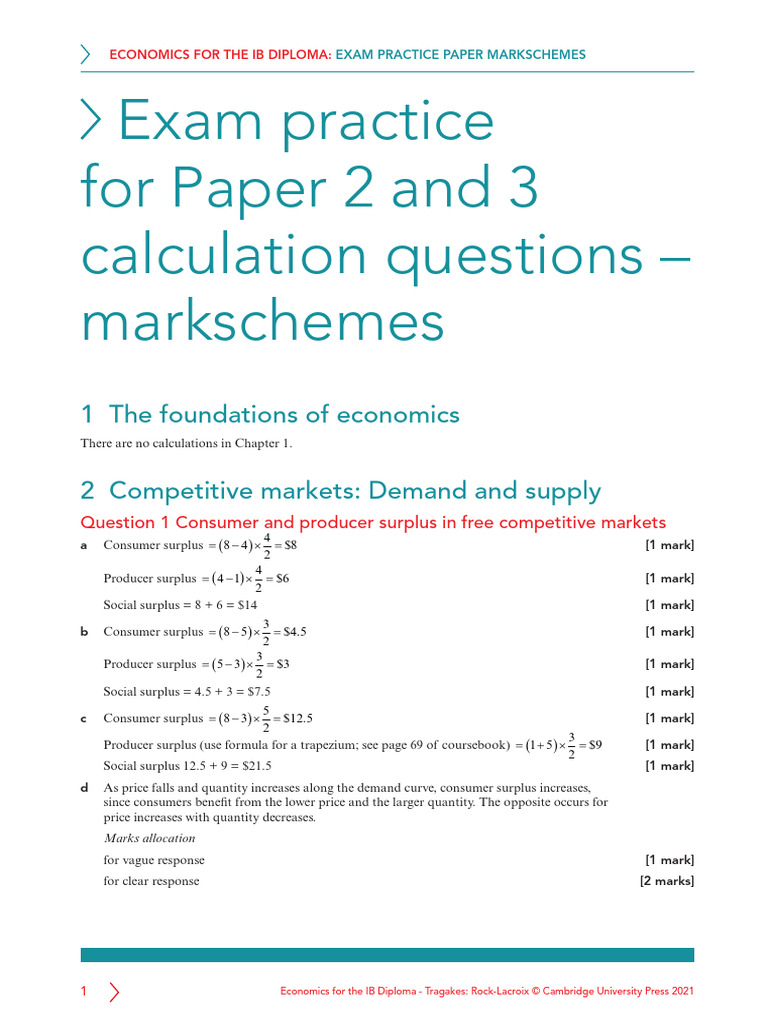 IB Economics Exam Calculation Marksheets | PDF | Economic Surplus | Demand
