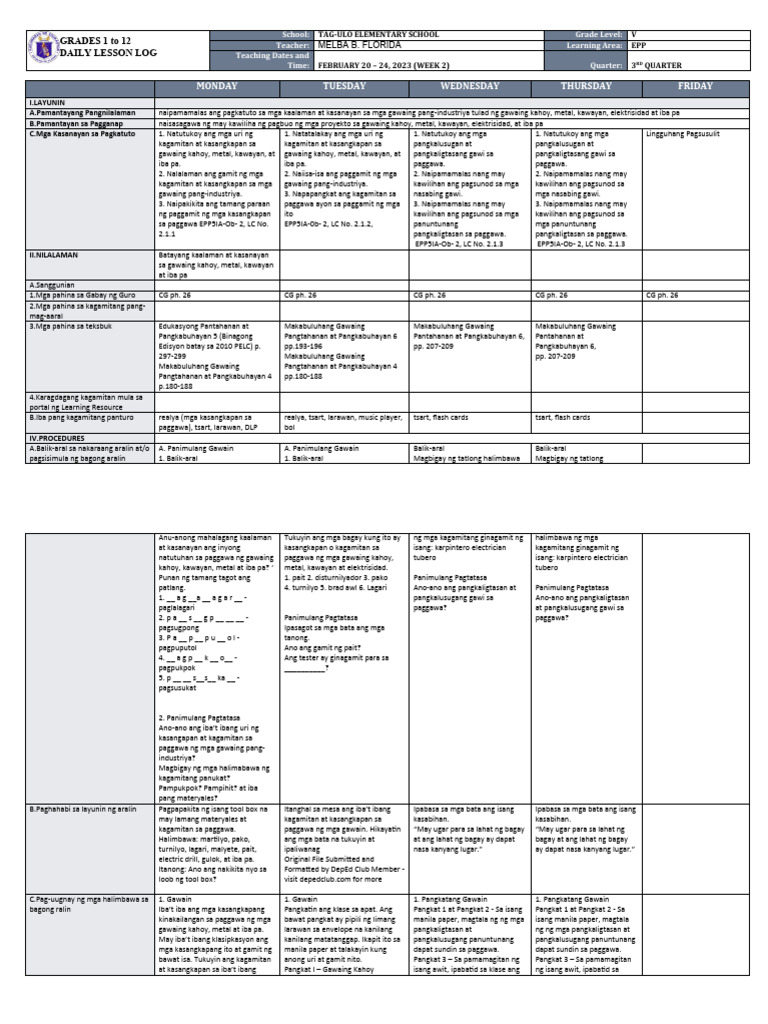 DLL - Epp 5 - Q3 - W2 | PDF