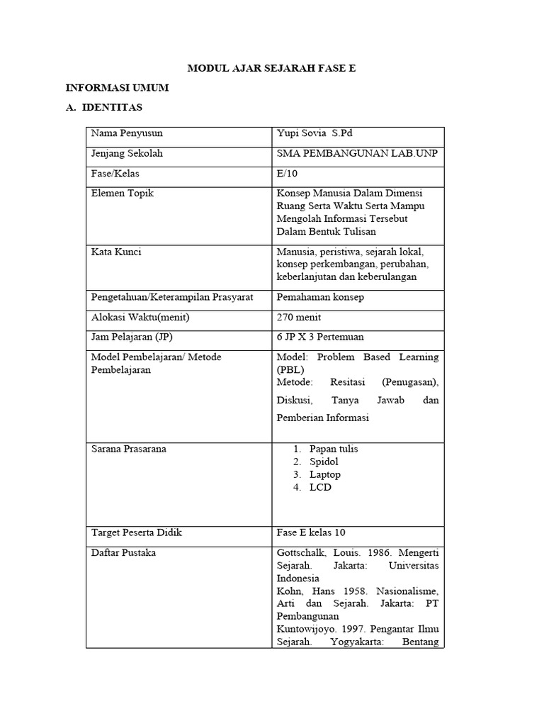 "Modul Ajar Sejarah Fase E Kelas 10" | PDF