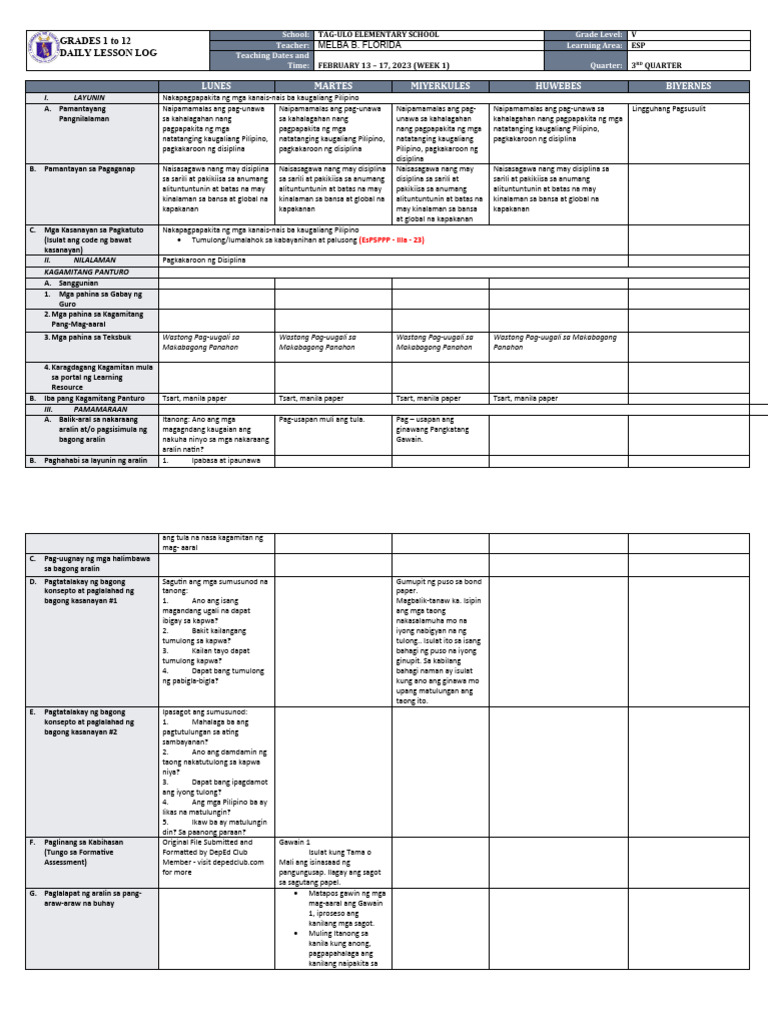 DLL - Esp 5 - Q3 - W1 | PDF