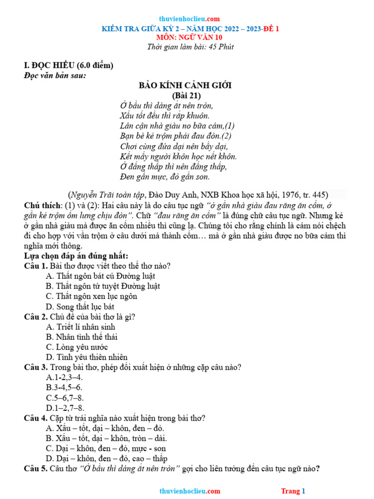 De Kiem Tra Giua HK2 Van 10 KNTT de 1 | PDF