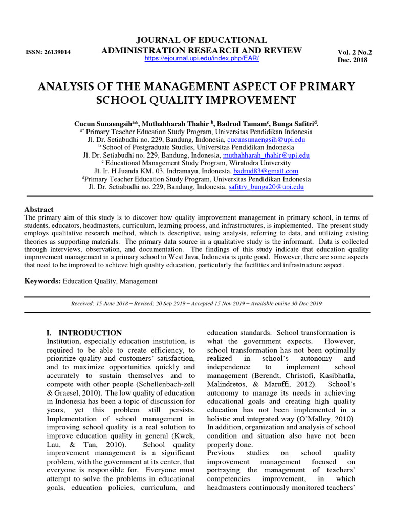 Analysis of The Management Aspect of Pri | PDF | Teachers | Curriculum