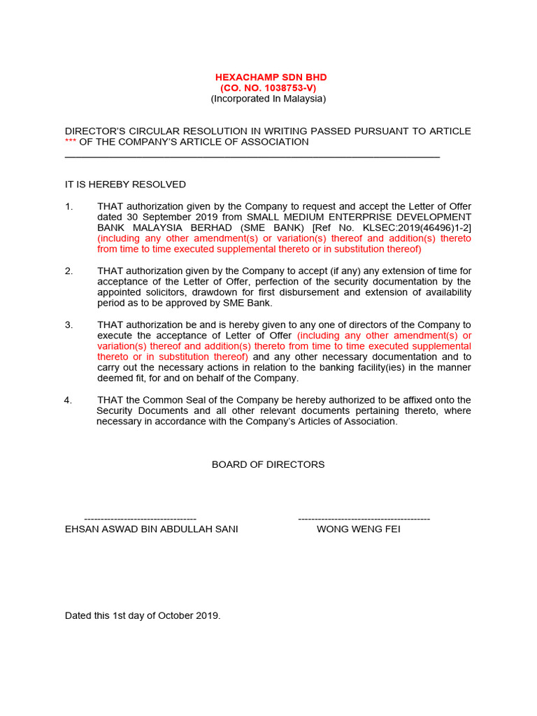 Template BOD - Eng Ver - HEXACHAMP | PDF | Finance & Money Management