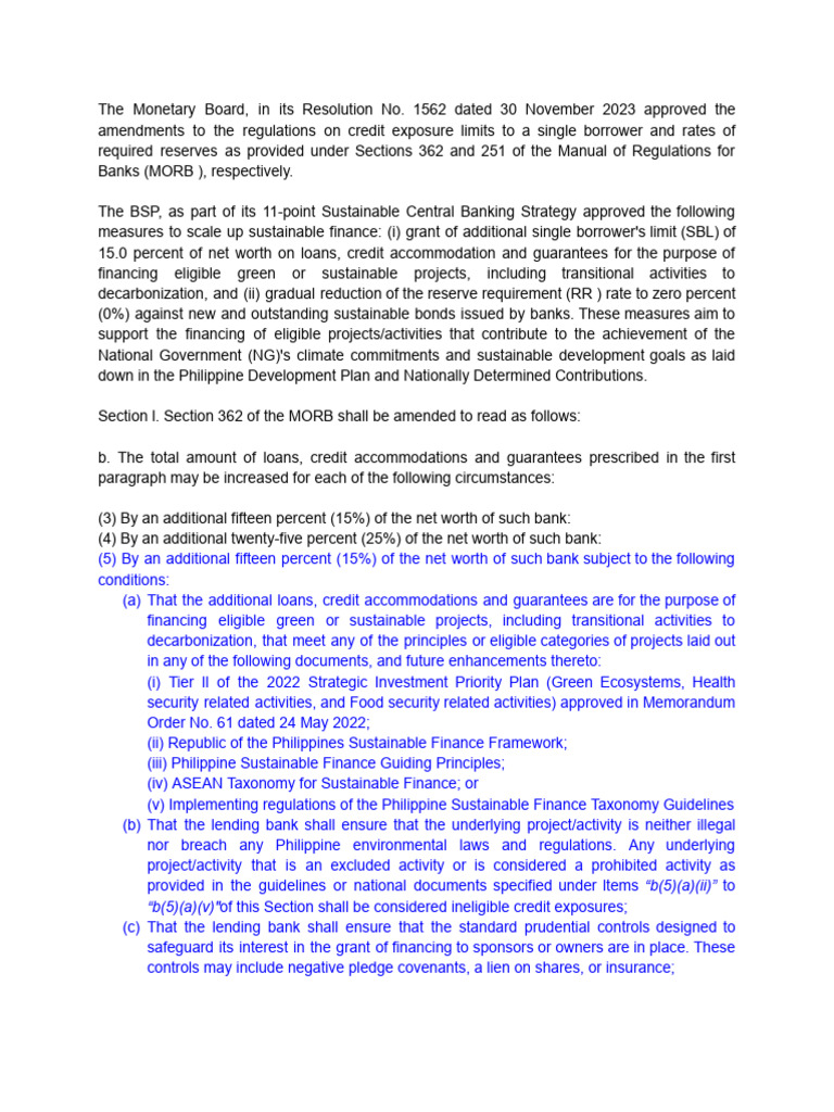 BSP Circular No. 1185 - Grant of Additional Single Borrower's Limit For ...