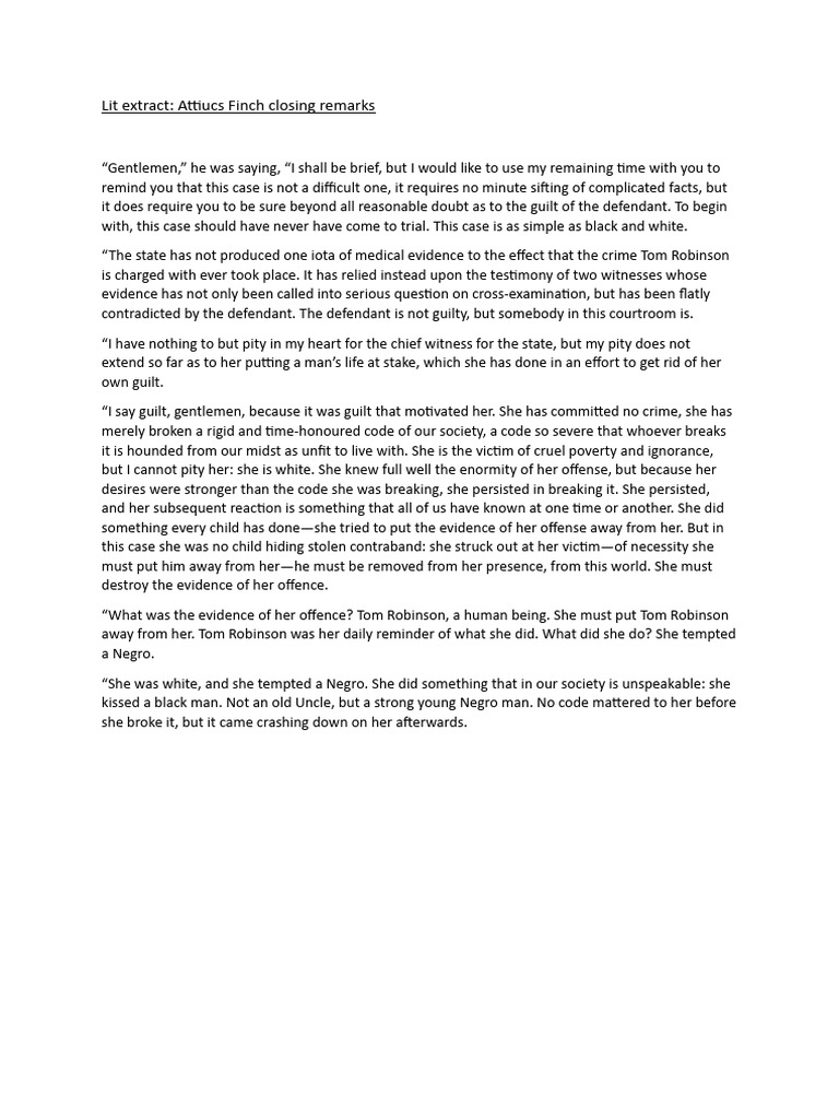 Literary Extract | PDF | To Kill A Mockingbird | Crimes