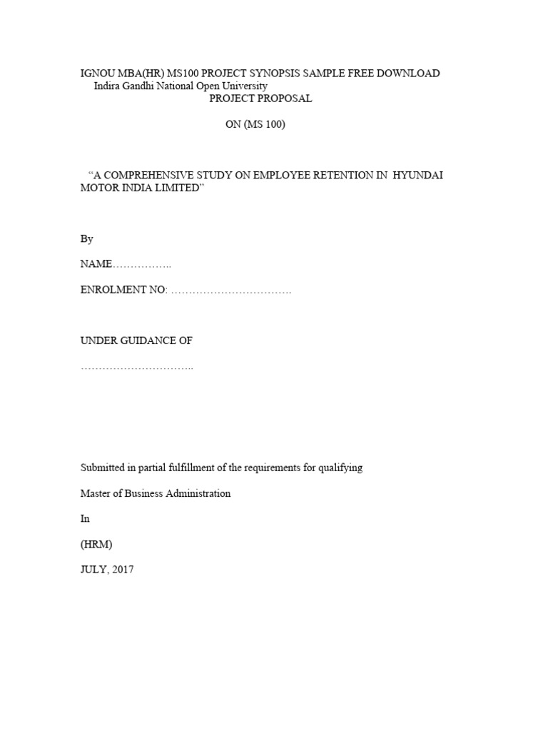 IGNOU MBA (HR) MS100 Project Synopsis Sample | PDF | Employee Retention ...