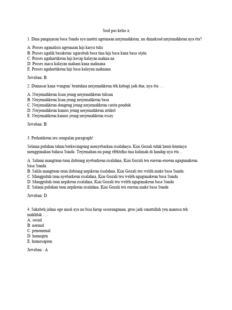 Soal Pas Kelas X Bhs Sunda | PDF