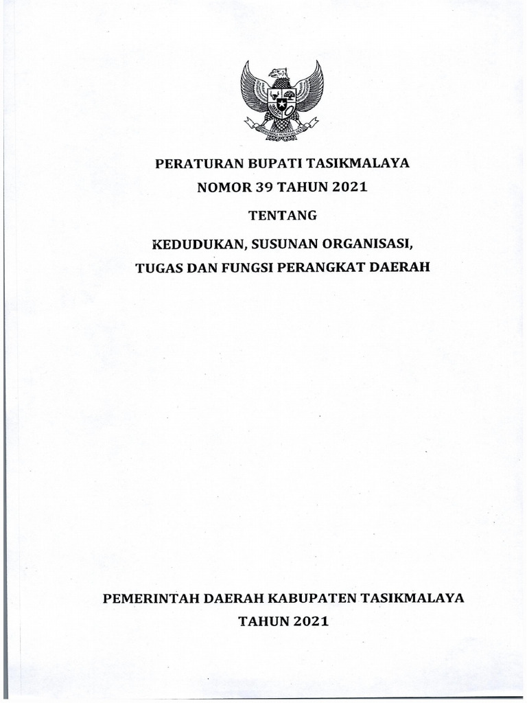 Perbup 39 Tahun 2021 Sotk | PDF