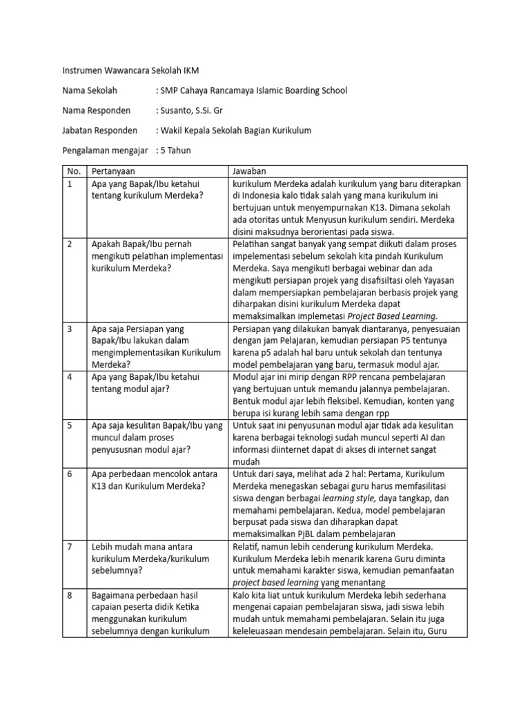 Wawancara Implementasi Kurikulum Merdeka di SMP | PDF