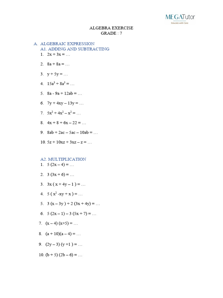Algebra Exercise | PDF