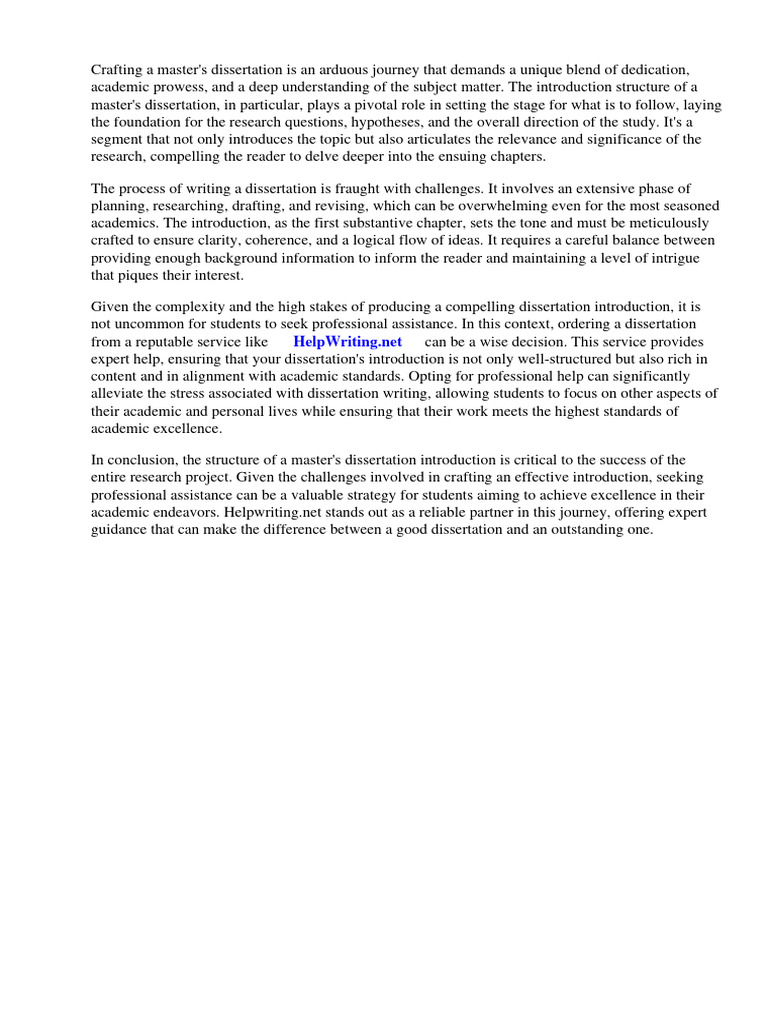 Masters Dissertation Introduction Structure | PDF | Thesis | Methodology