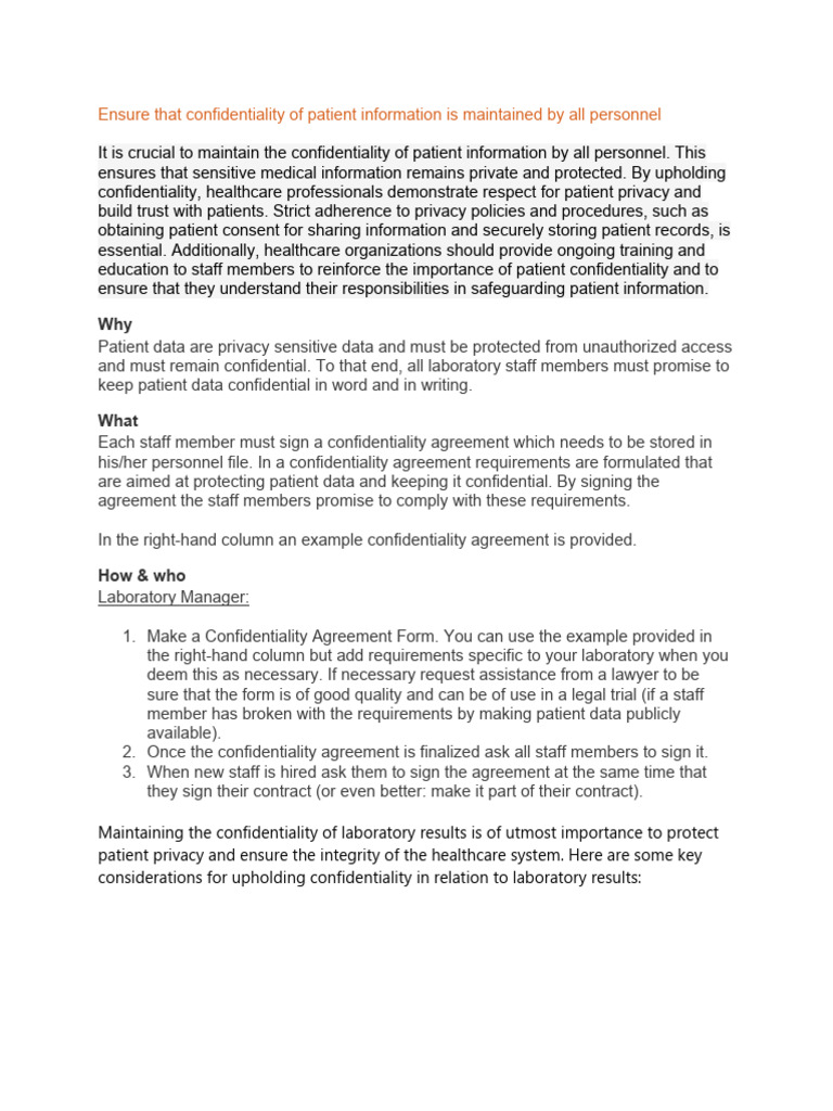 Confidentiality of Patient Information | PDF | Confidentiality ...