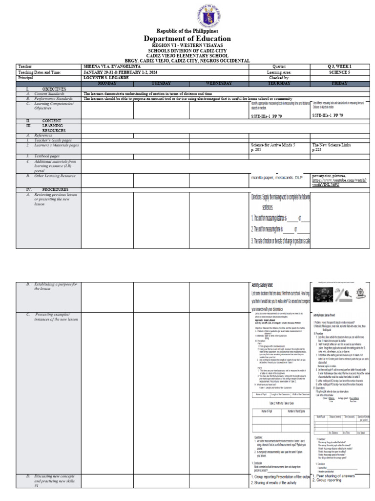 DLL - Science 5 - Q3 - W1 | Download Free PDF | Learning | Teaching