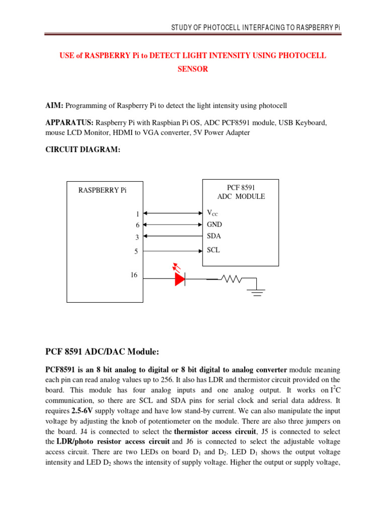 4 RPI To PCF8591 - Photocell | PDF | Raspberry Pi | Computing