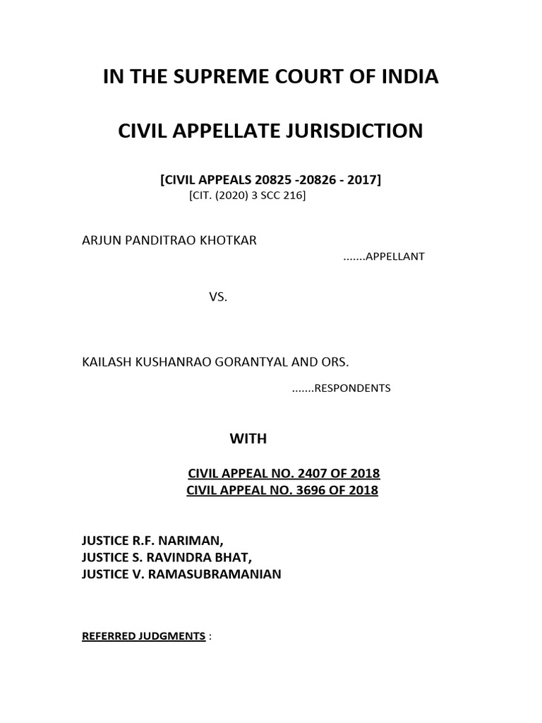 Arjun Panditaro Khotkar vs. Kailash Kushanrao Gorantyal and Ors. | PDF ...
