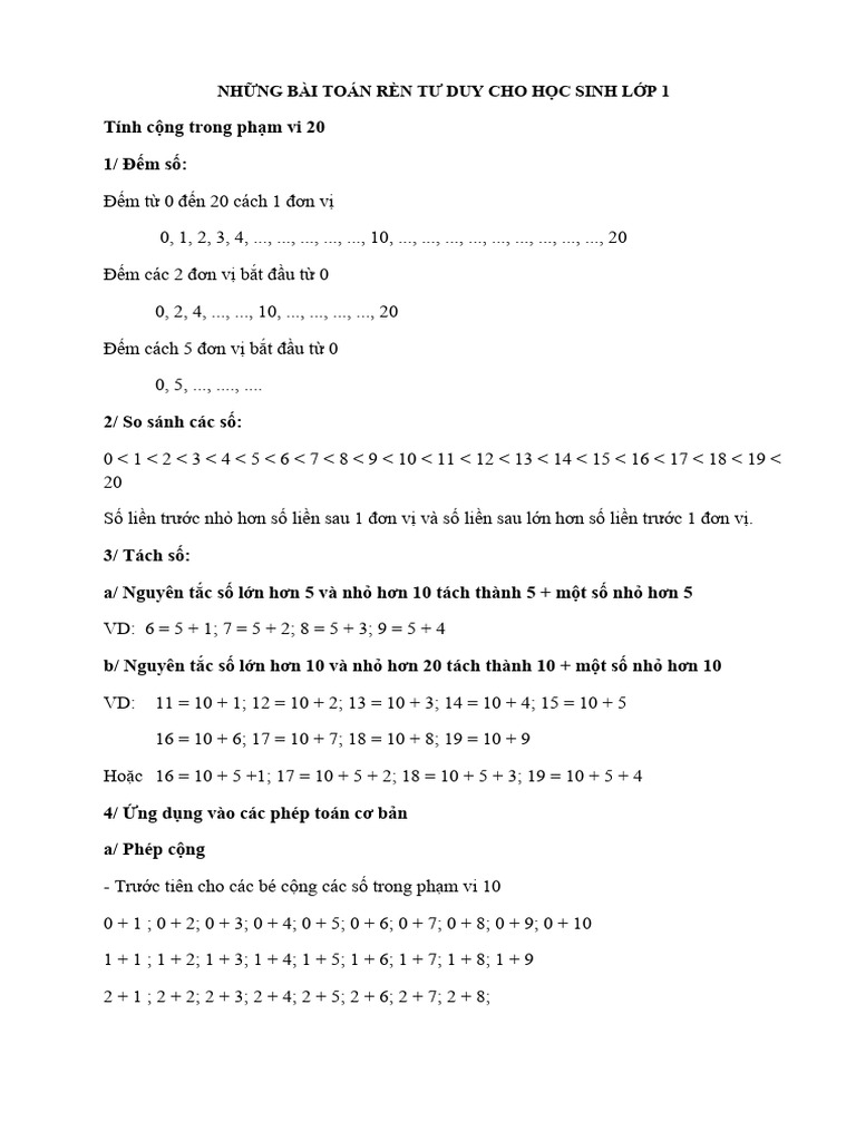 Nhung Bai Toan Ren Luyen Tu Duy Cho Hoc Sinh Lop 1 | PDF