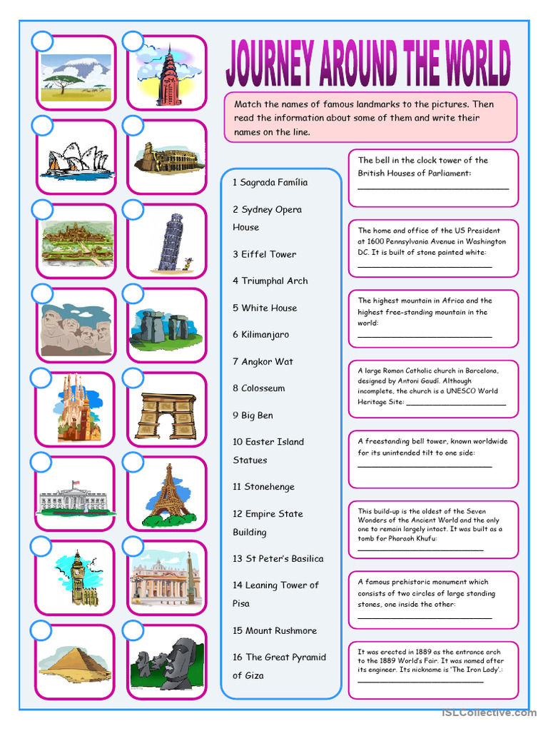 Journey Around The World Matching Exercises | PDF | Egyptian Pyramids