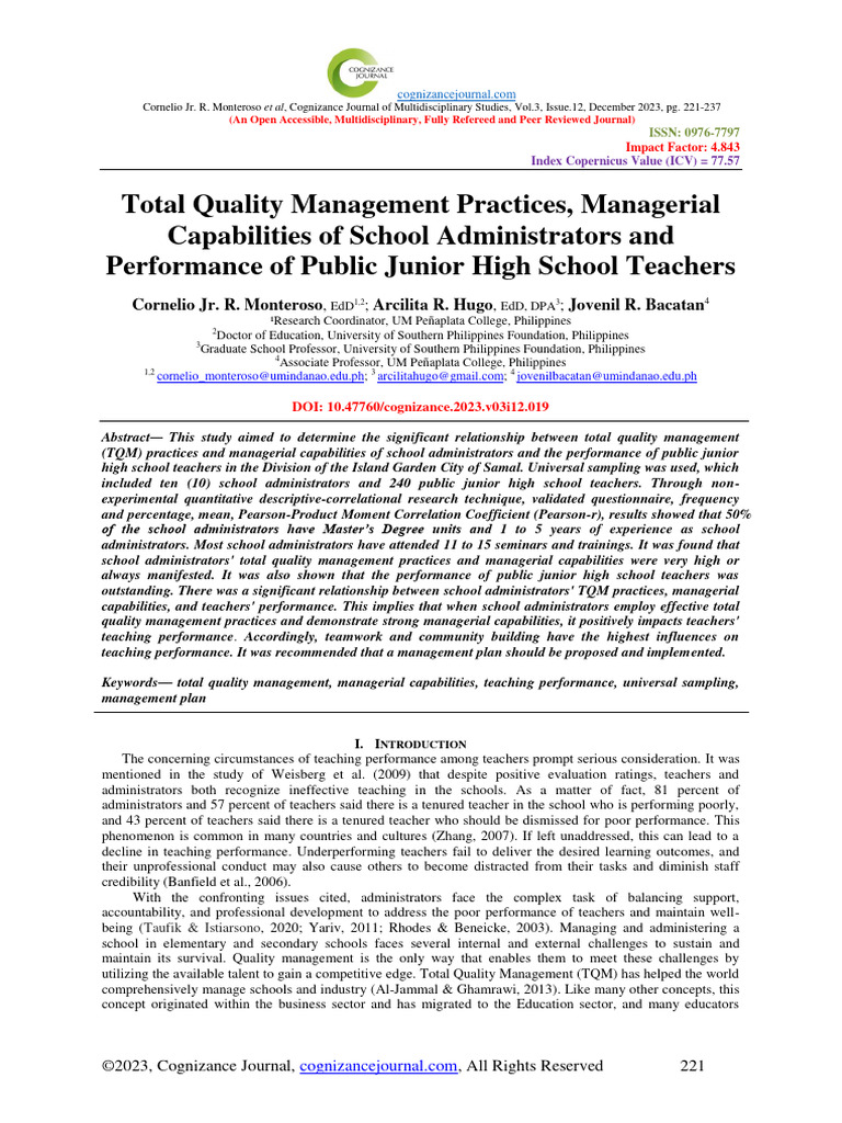 Total Quality Management Practices Manag | PDF | Academic Degree | Leadership