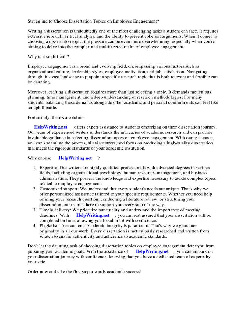 Dissertation Topics On Employee Engagement | PDF | Employment | Job ...
