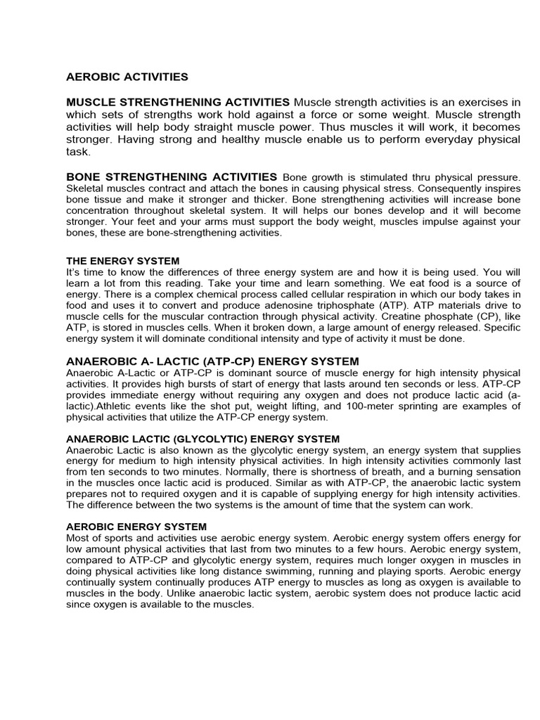 Aerobic Activities | PDF | Skeletal Muscle | Cellular Respiration