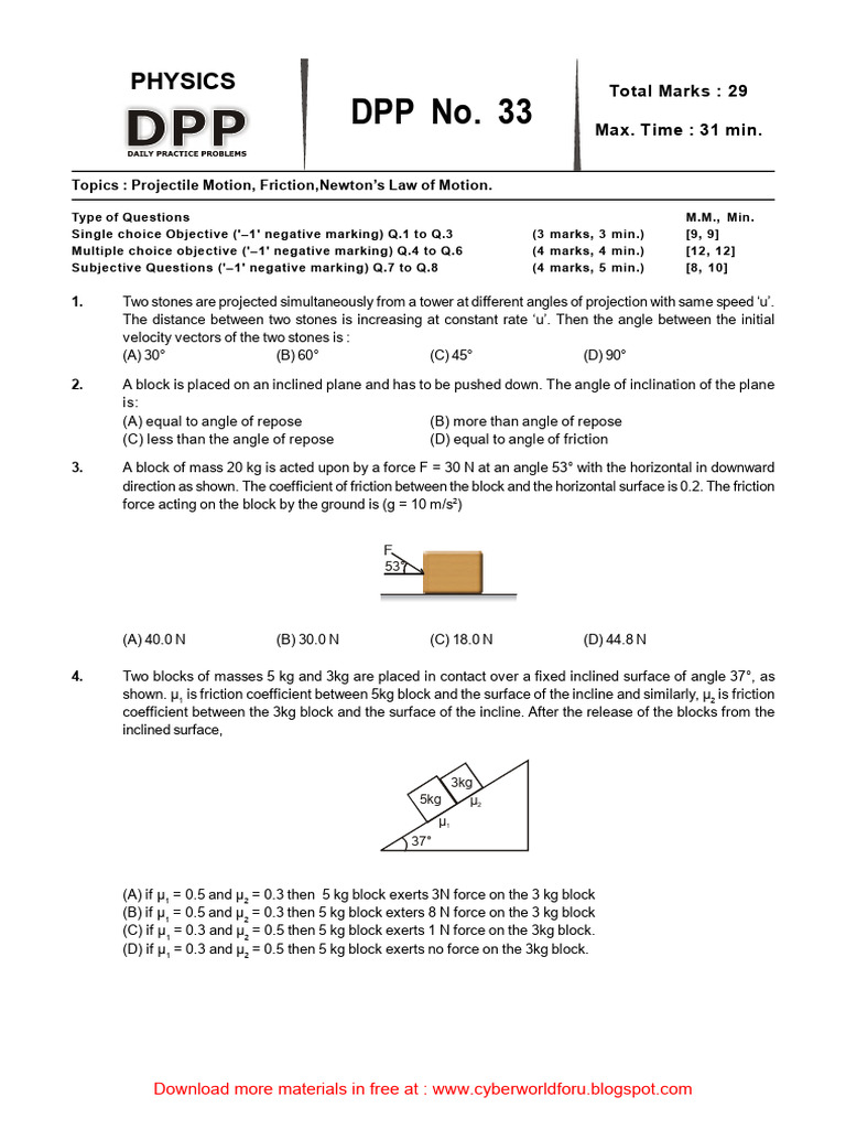 Projectile Motion, Friction | PDF | Friction | Force
