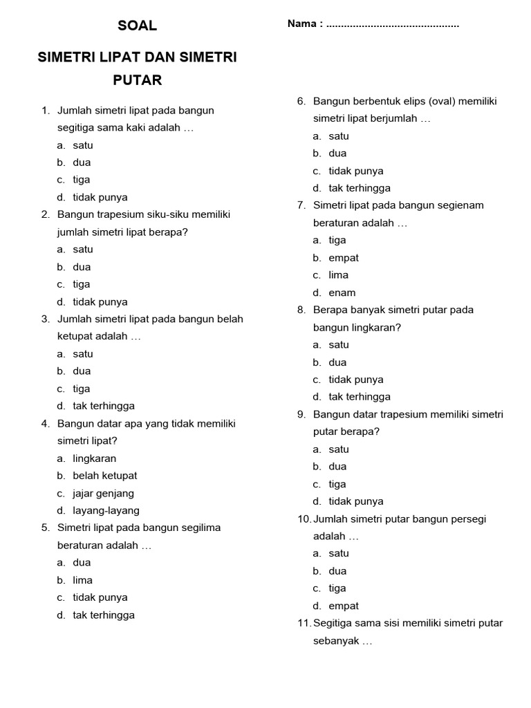 SOAL SIMETRI LIPAT DAN SIMETRI PUTAR | PDF