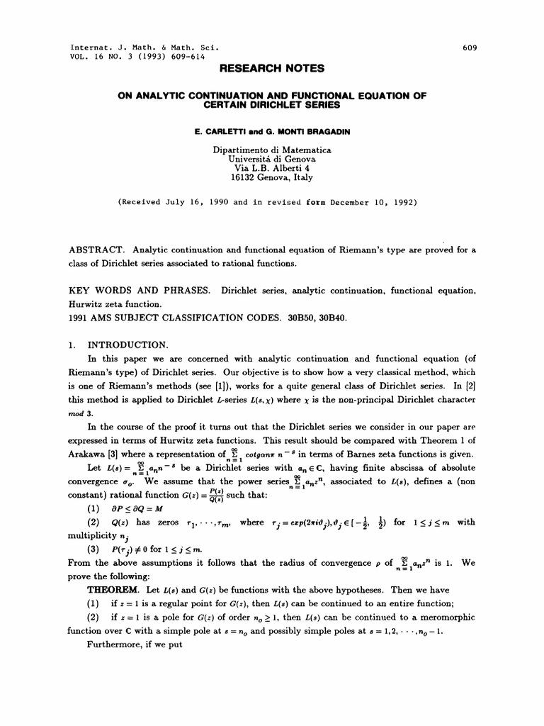 Analytic Continuation Dirichlet Series | PDF | Mathematical Concepts | Special Functions