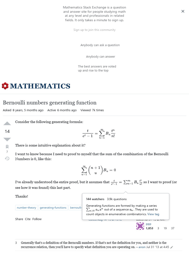 Bernoulli Numbers Generating Function - Mathematics Stack Exchange ...