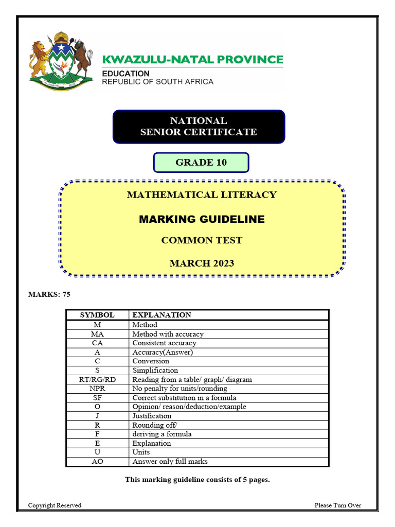 MATHS LITERACY MARCH 2023 GRADE 10 MEMO | PDF | Mathematics