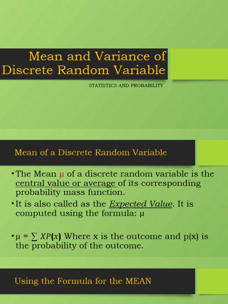 Mean and Variance of Discrete Random Variable | Download Free PDF | Expected Value | Variance