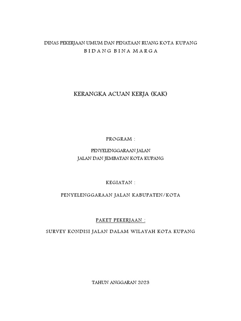 KAK - Survey Kondisi Jalan | PDF
